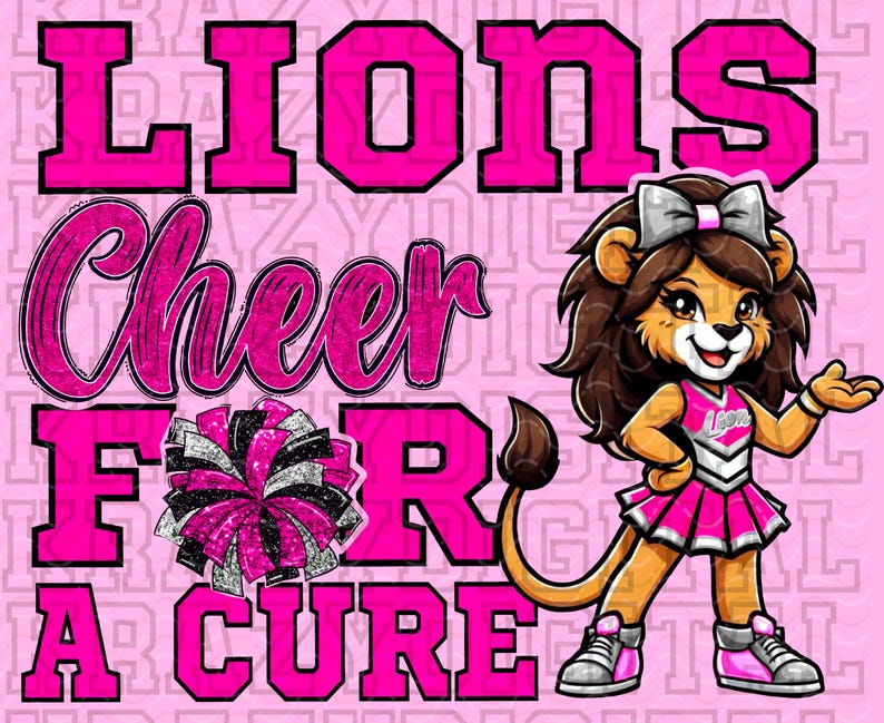 Lions Pink Out Cheer for a Cure PNG, Lions Pink Mascot, Lions Breast ...