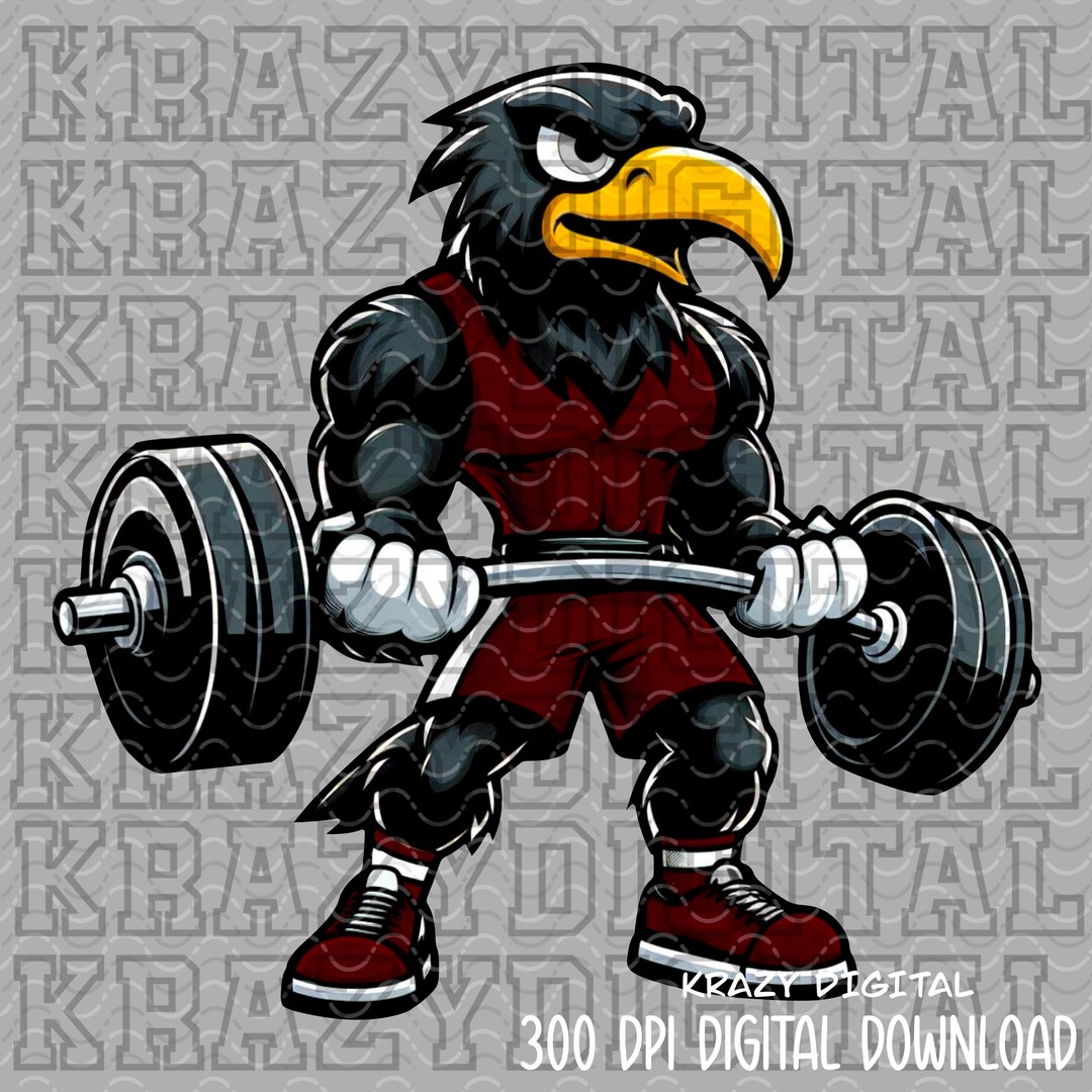 Maroon Raven Powerlifting Mascot PNG, Raven Mascot Strong File, Maroon ...