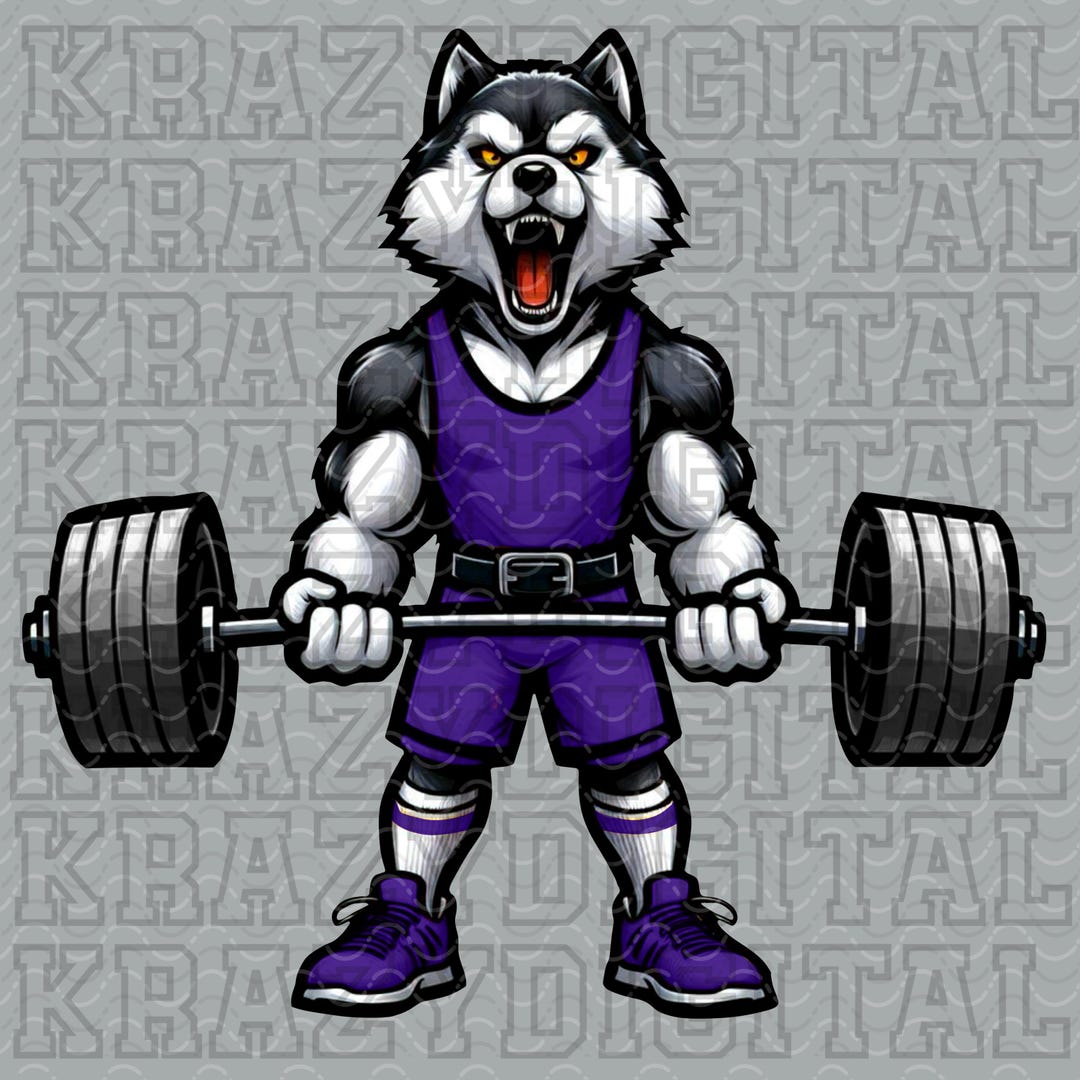 Husky Purple Powerlifting Mascot PNG, Husky Mascot Boy Design, Lobos ...