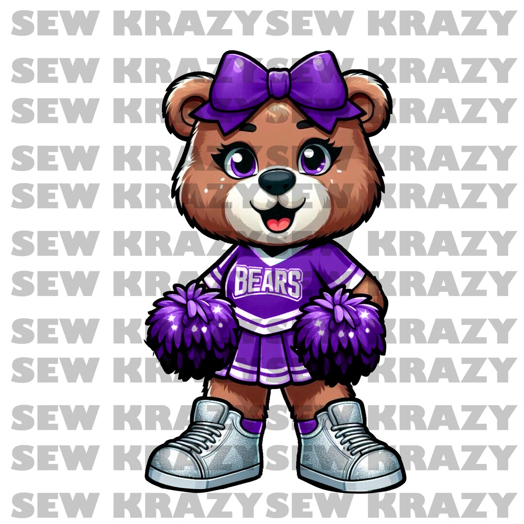 Bears Purple Cheer Mascot PNG, Bears Cheer Artwork, Bears Girly DTF ...