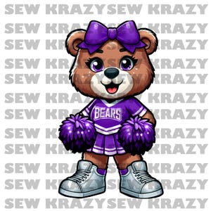 Bears Purple Cheer Mascot PNG, Bears Cheer Artwork, Bears Girly DTF ...