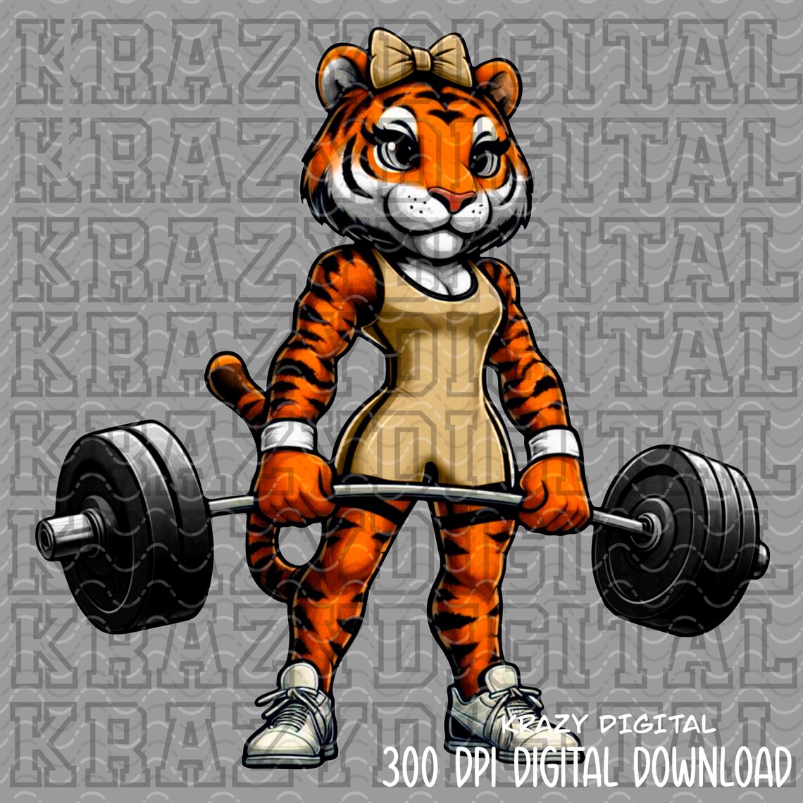 Lady Tiger Gold Powerlifting PNG, Tiger Weight Training PNG, Tiger Girl ...