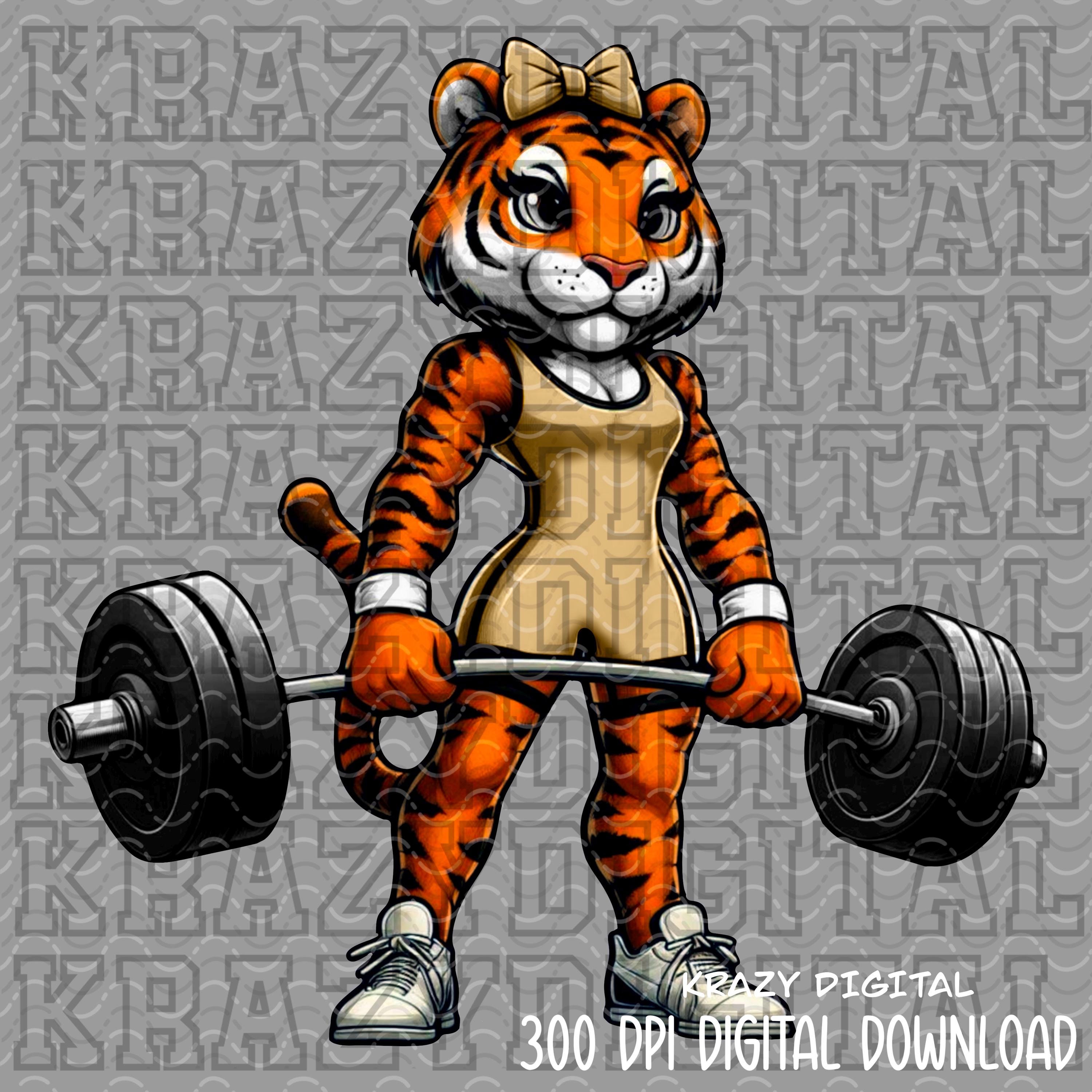 Lady Tiger Gold Powerlifting PNG, Tiger Weight Training PNG, Tiger Girl ...