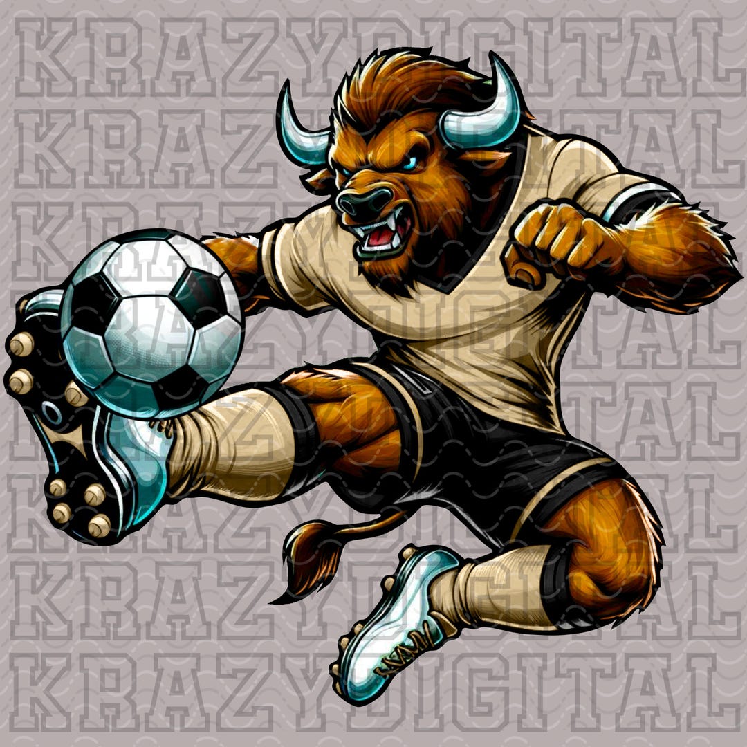 Buffalo Soccer Mascot PNG, Gold Bison School Mascot, Boy Soccer, Gold ...