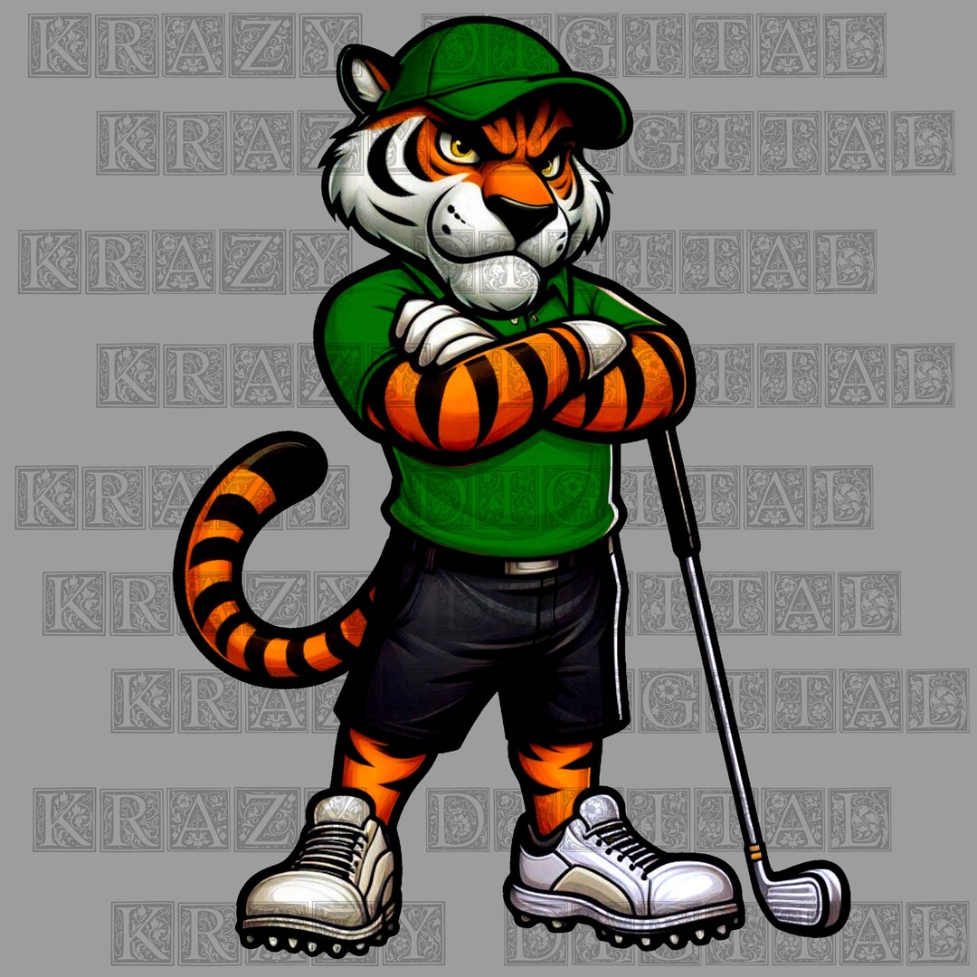 Tiger Green Golf Mascot PNG, Tiger Golf Team Mascot PNG, Tiger Digital ...