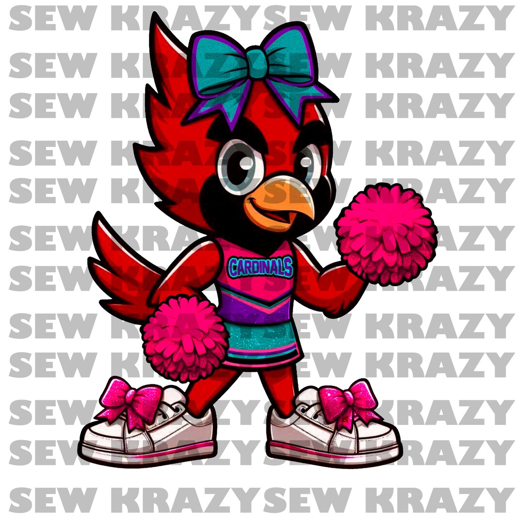 Pink & Blue Cardinal Cheer Mascot PNG, Cardinal Sassy Mascot, Red Bird ...