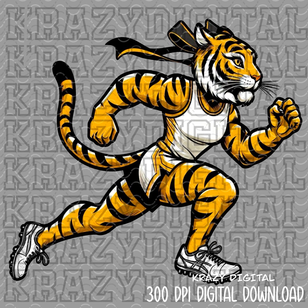 Lady Tiger Yellow Track PNG, Tiger Girl Track Mascot PNG, Lady Tiger ...