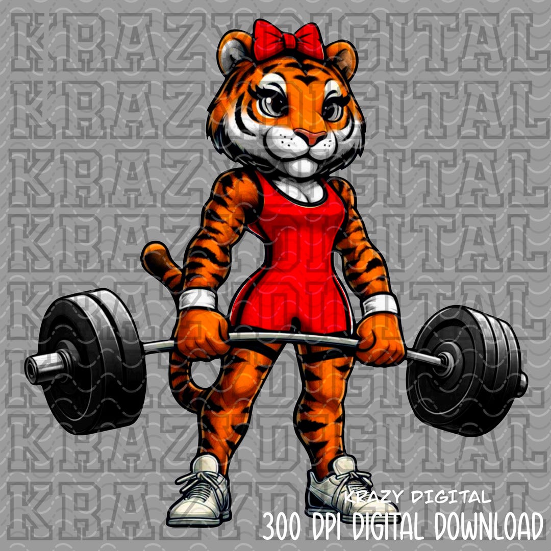 Lady Tiger Red Powerlifting PNG, Tiger Weight Training PNG, Tiger Girl ...