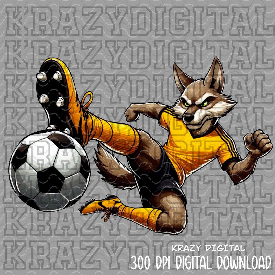 Yellow Coyote Soccer Design, Coyote Mascot PNG, Timber Wolf File ...