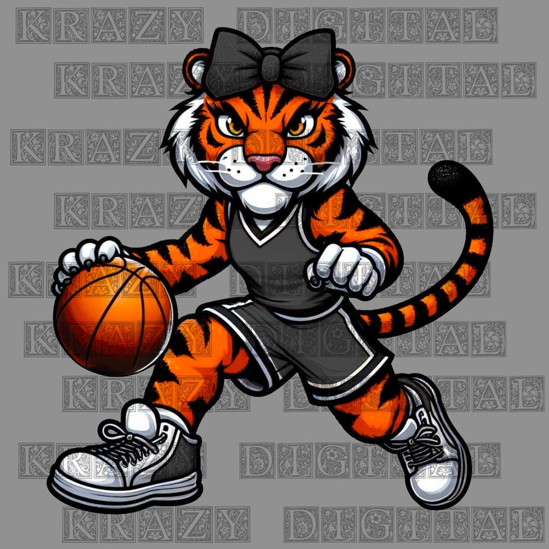 Black Lady Tiger Basketball PNG, Orange Tiger Girl Basketball Bow ...