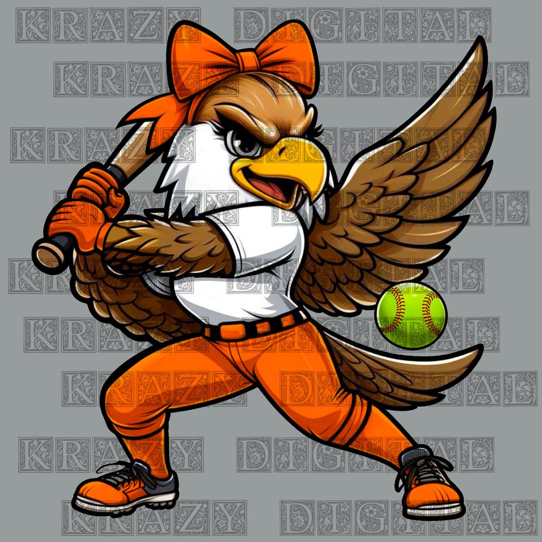 Lady Falcon Softball Mascot PNG, Orange Falcon Girl Team Shirt PNG ...
