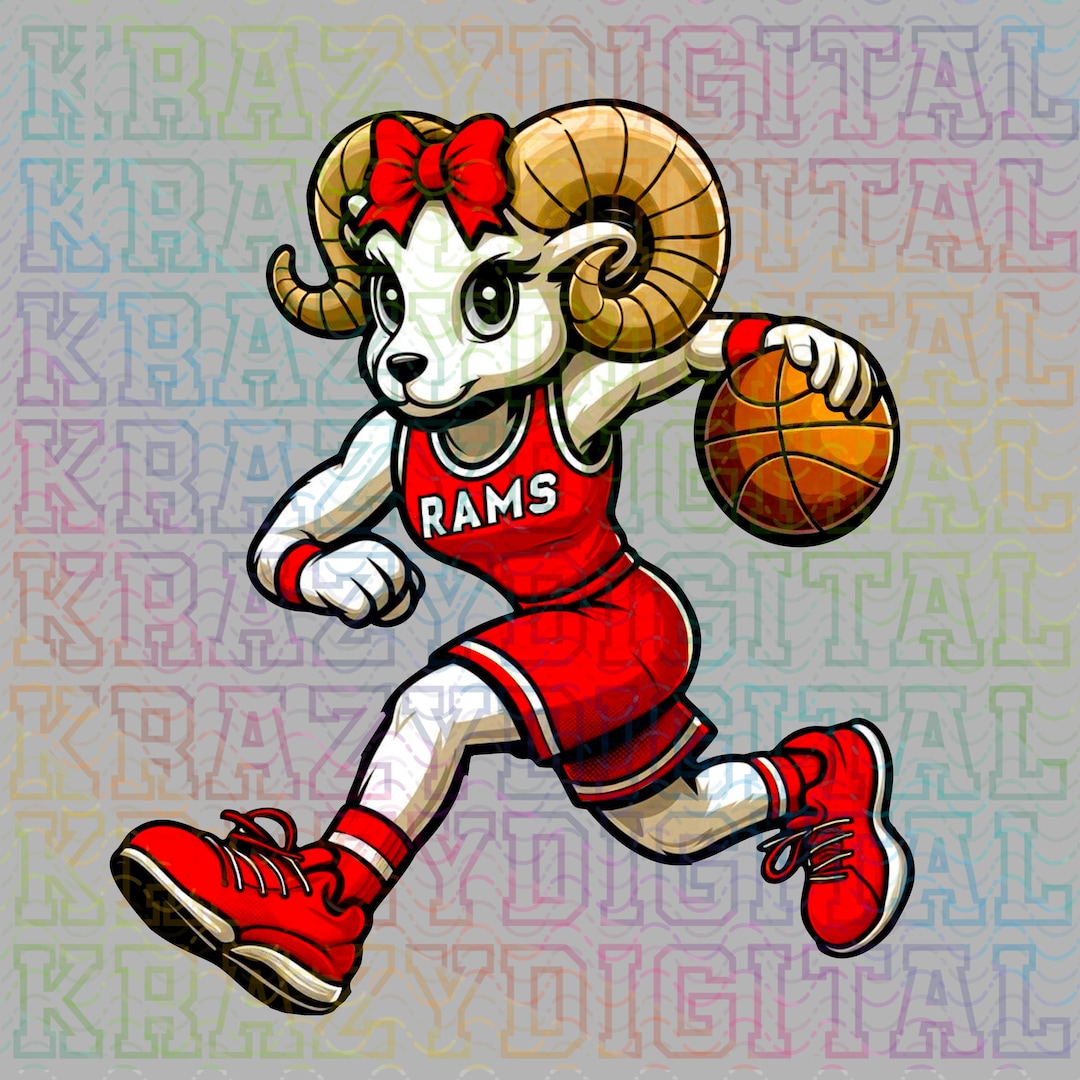 Lady Rams Red Basketball Mascot PNG, Rams Girls Mascot Design, Rams ...
