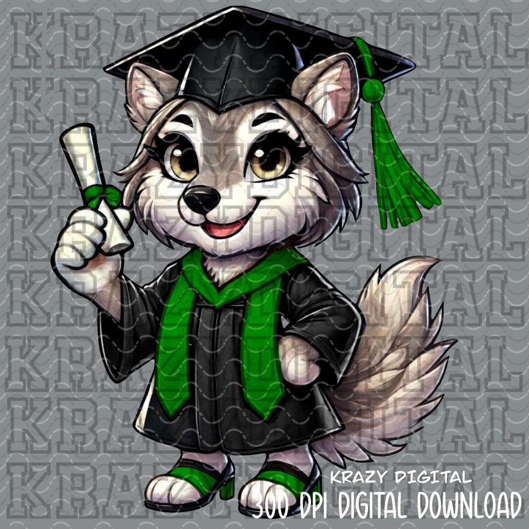 Wolf Green Mascot Graduation PNG, Husky Senior Mascot, Lobo Graduation ...