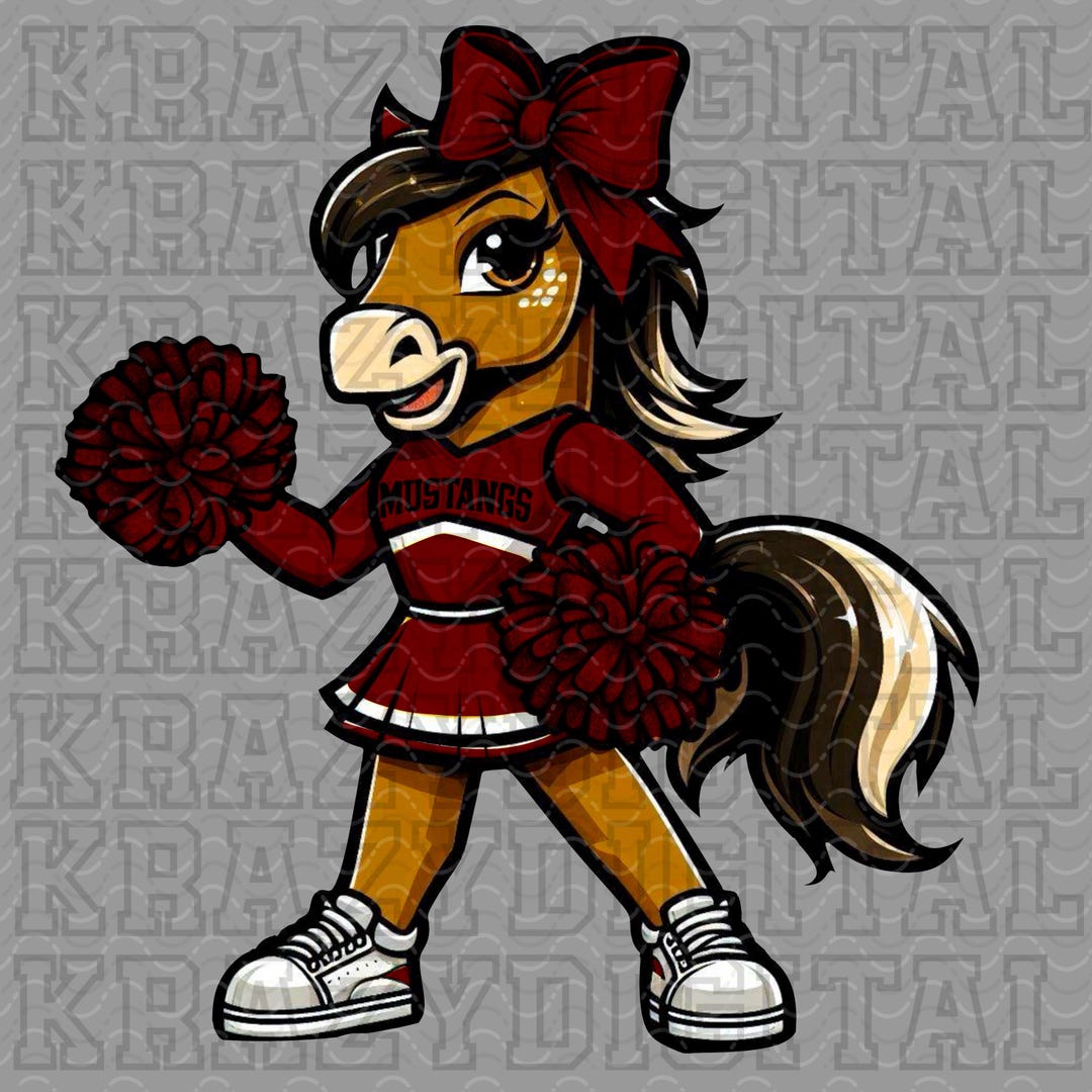 Maroon Mustang Cheer Mascot PNG, Warhorse Cheer Mascot Design, Maroon ...