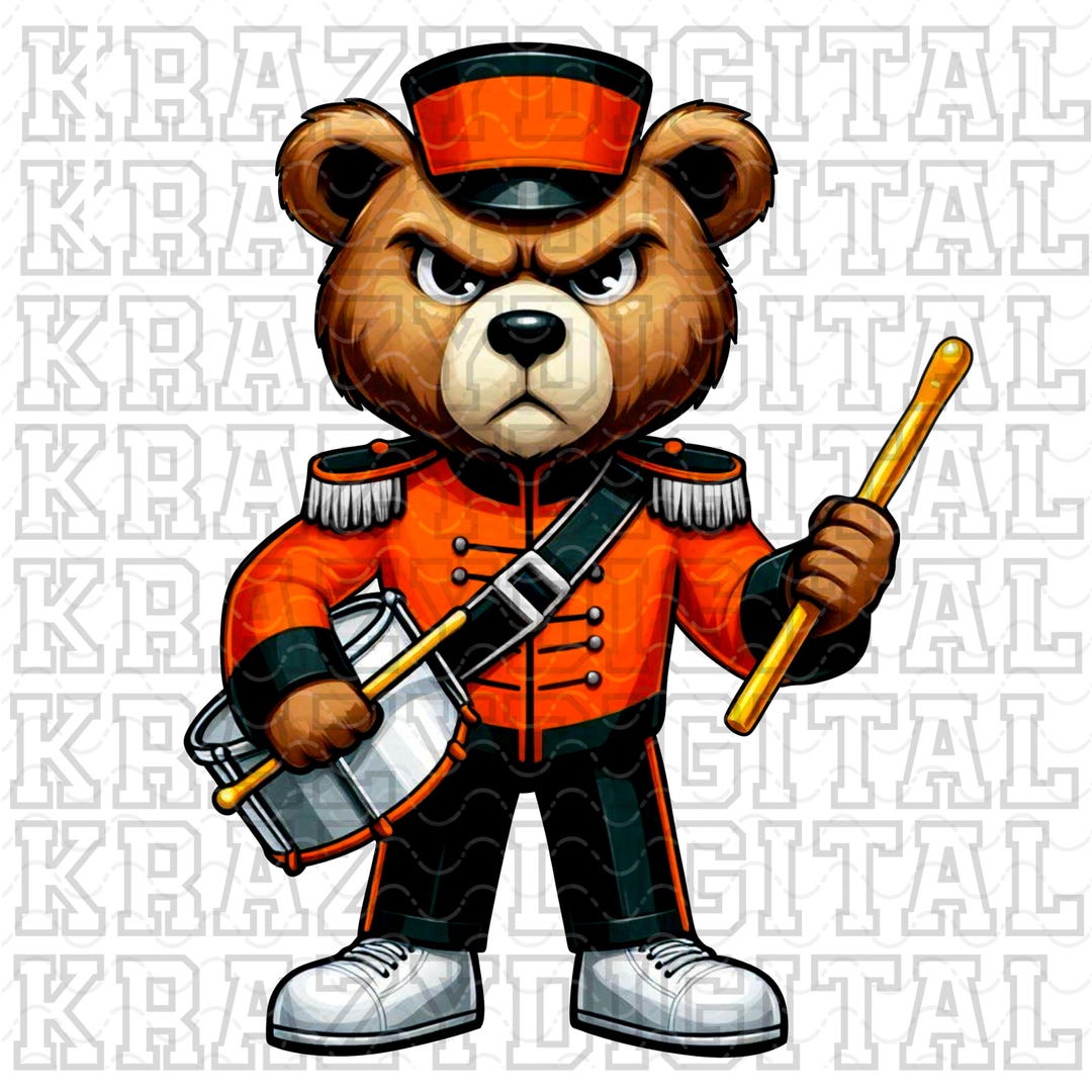 Orange Bears Band PNG, Orange Bears Mascot, Bears Drummer Design ...