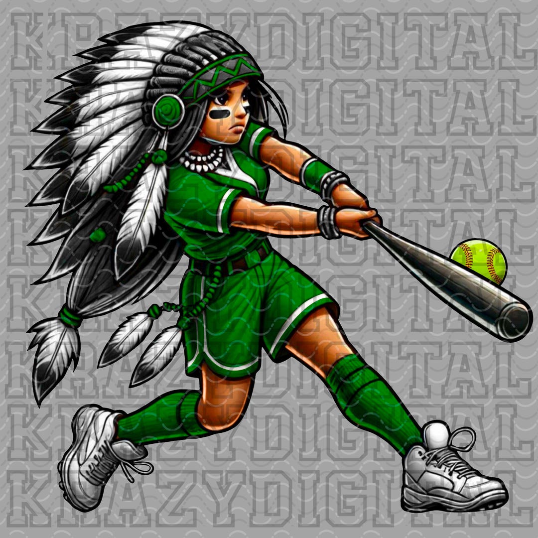 Green Lady Indian Softball Mascot PNG, Maiden Indian Sport PNG, Green ...