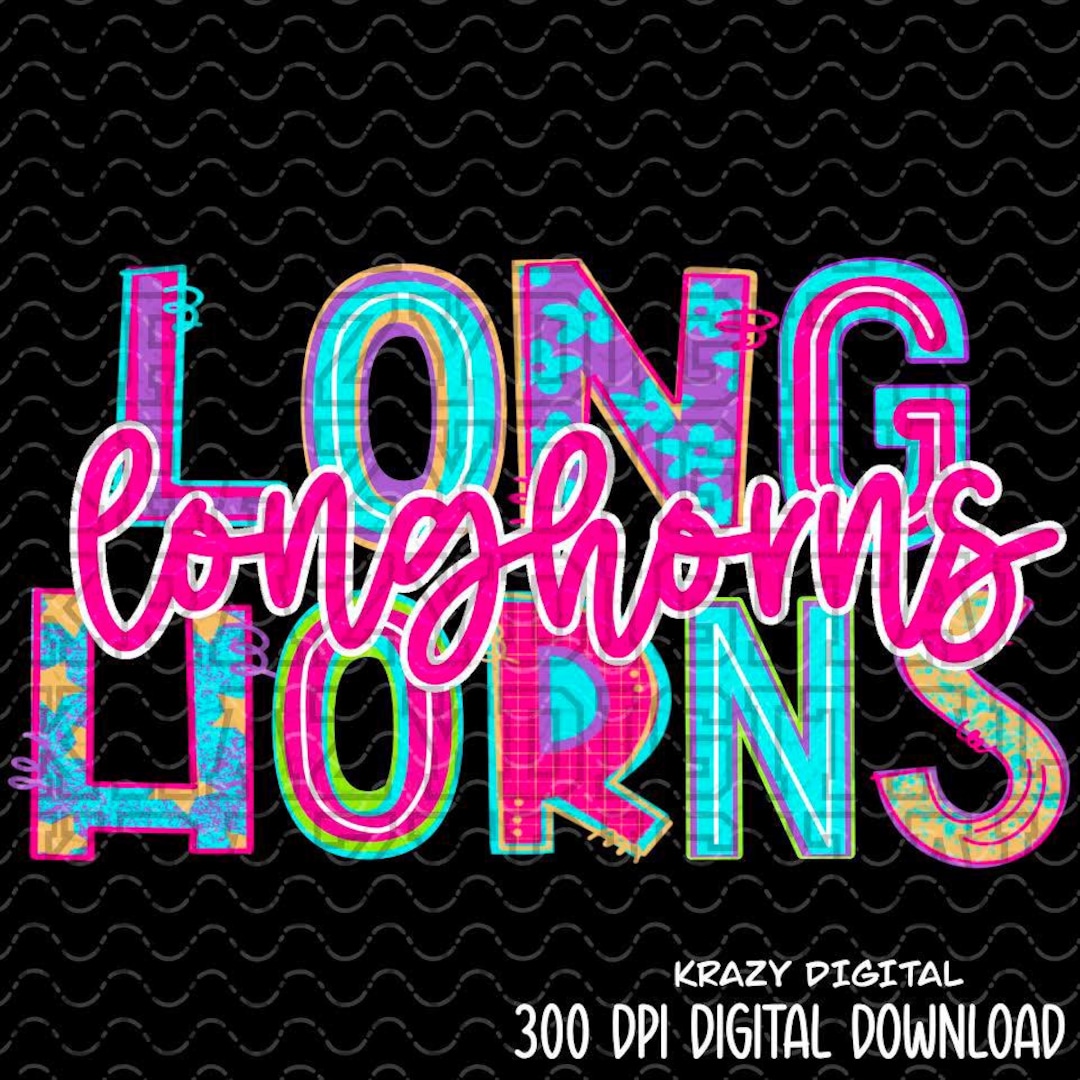 Neon Longhorn Sketch Font PNG, Girl Sister Spirit Digital File, Sports ...