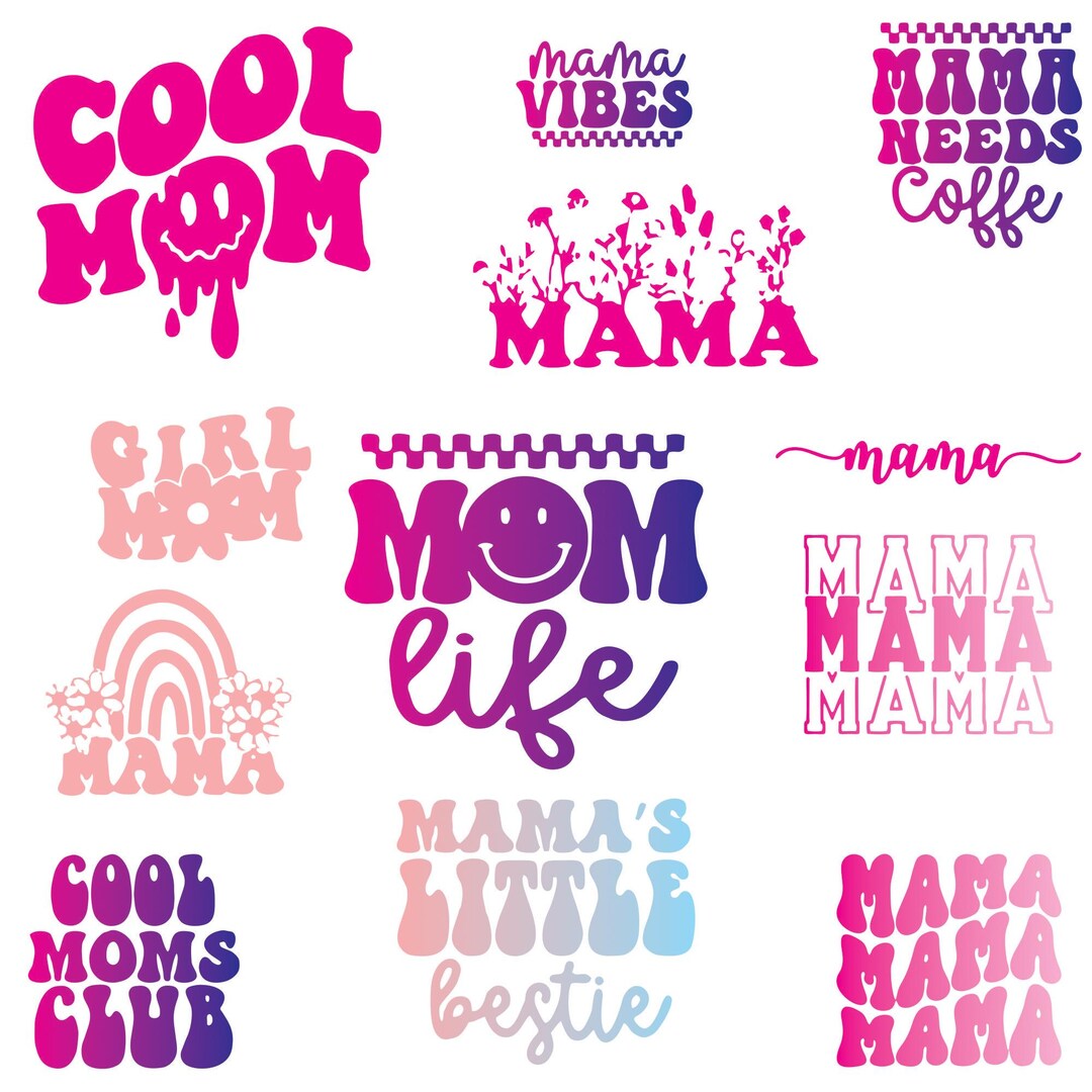 Mama Svg Bundle, 50 Retro Mama Clipart for Cricut, Mama Silhouette ...
