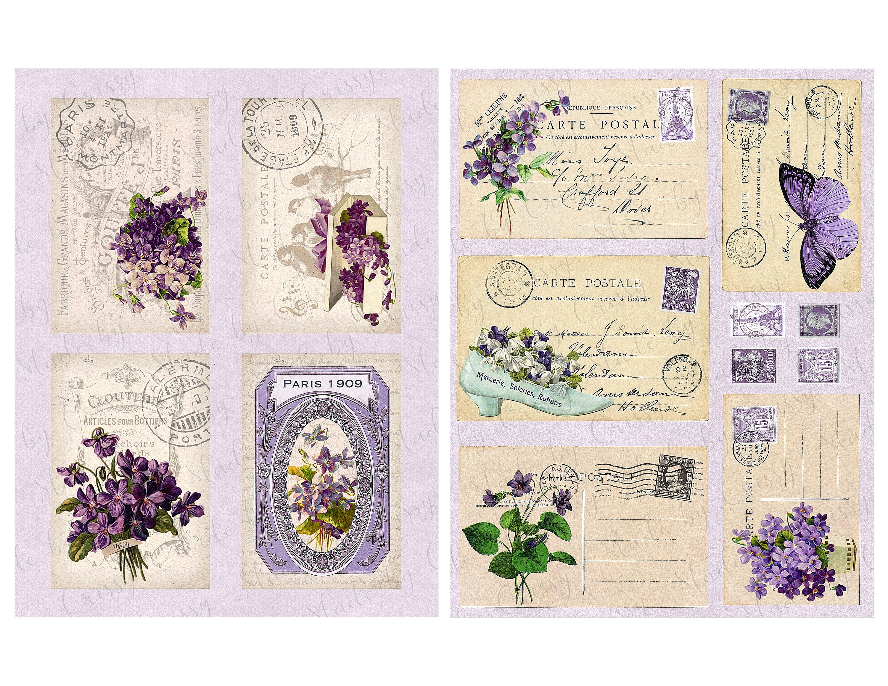 Ladies Fashion Sewing Collage Paper & Ephemera - Violets Digitals (8 1/ ...