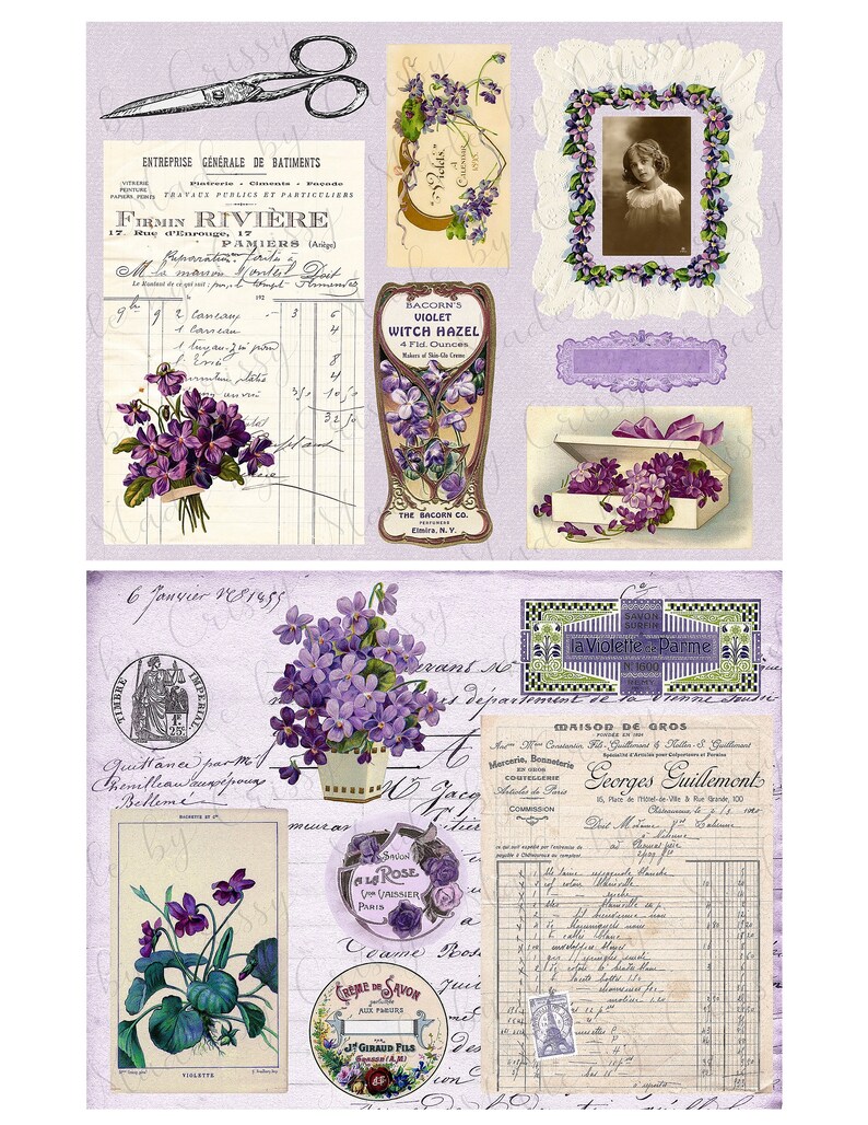 Ladies Fashion Sewing Collage Paper & Ephemera - Violets Digitals (8 1/ ...