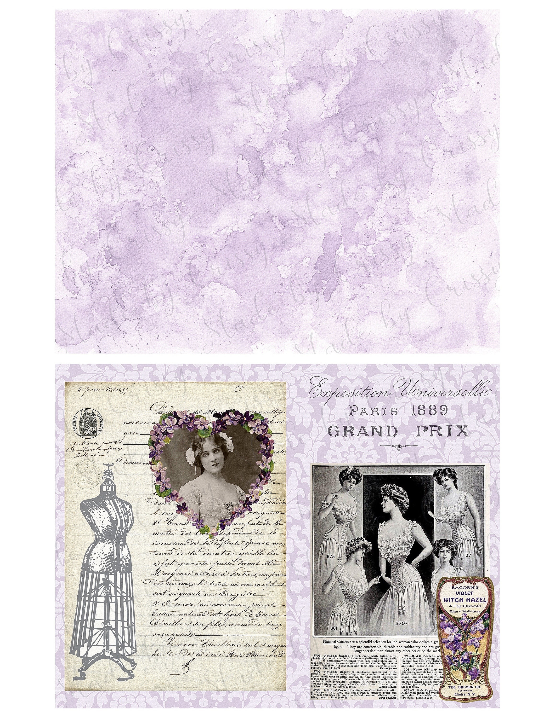 Ladies Fashion Sewing Collage Paper & Ephemera - Violets Digitals (8 1/ ...