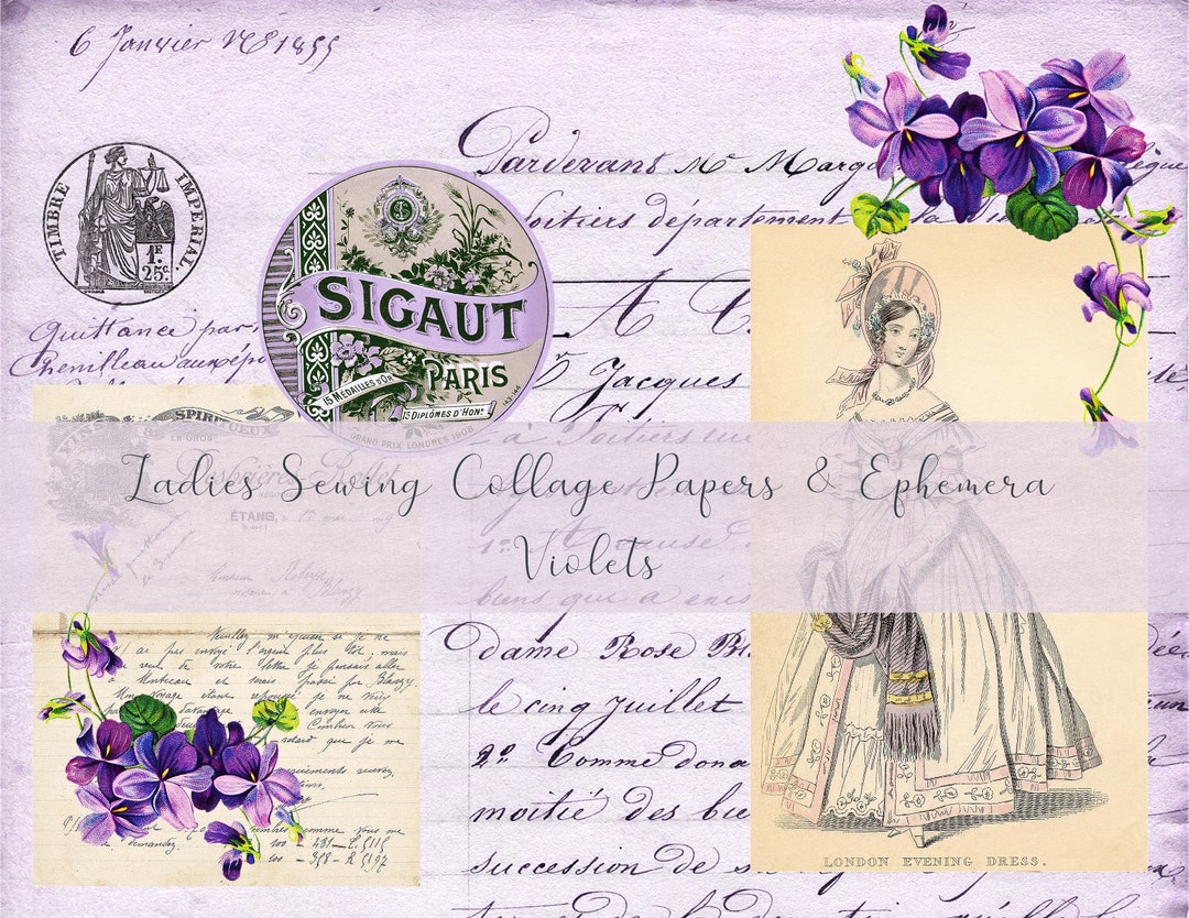 Ladies Fashion Sewing Collage Paper & Ephemera - Violets Digitals (8 1/ ...