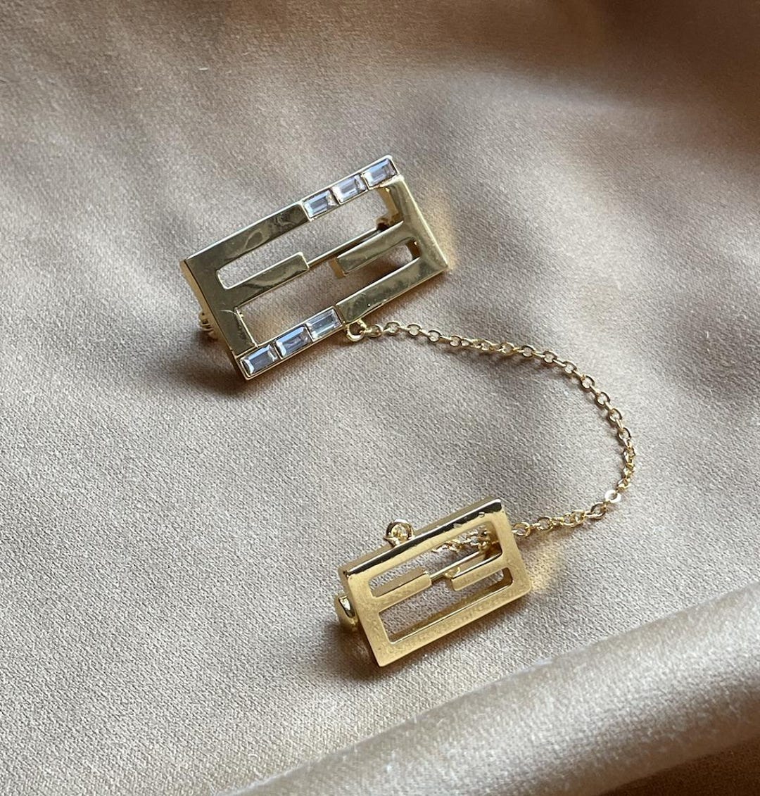 FENDI Vintage Brooch Gold Tone With Stones Rare Brooch Good Condition ...