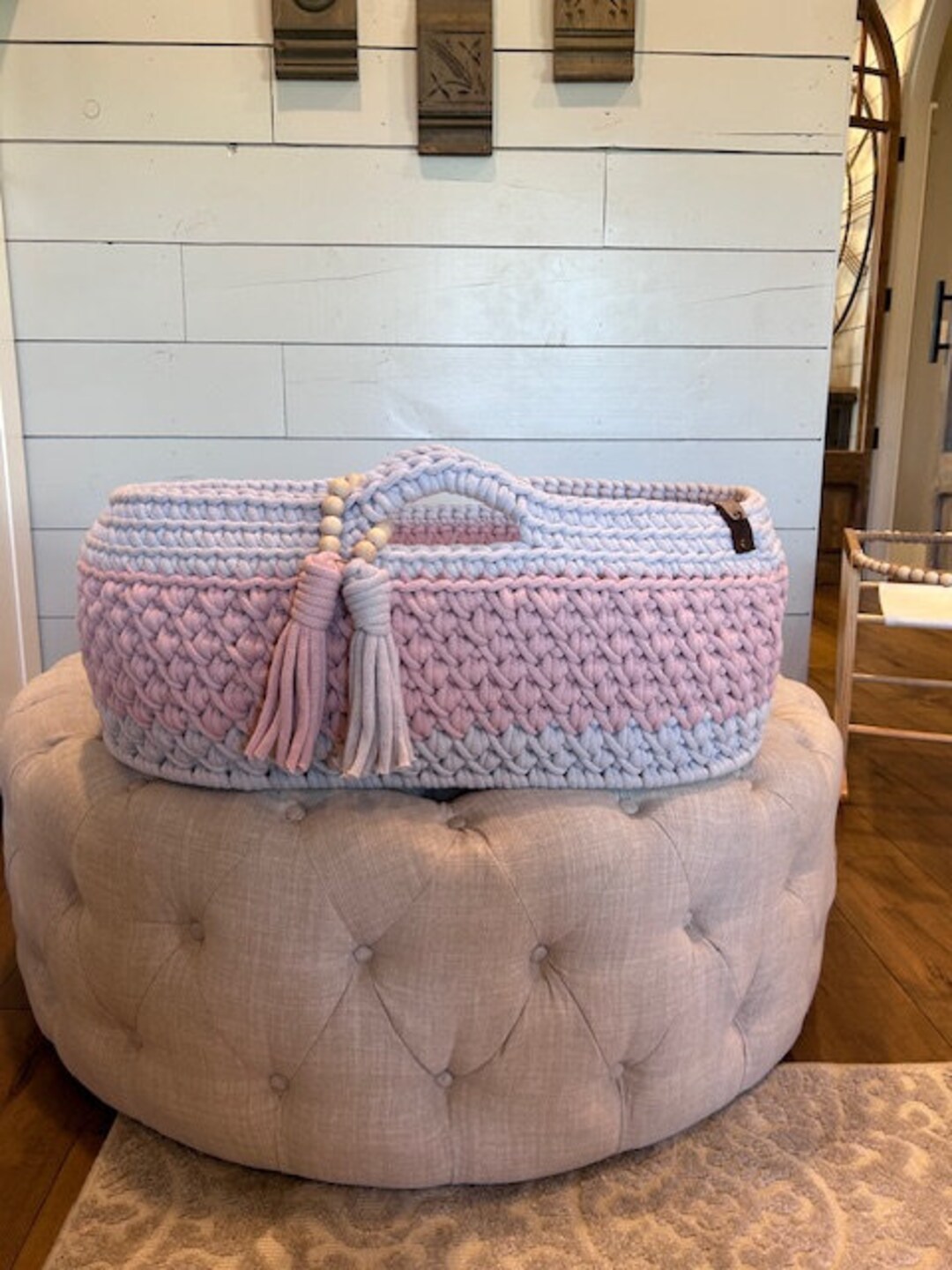 Moses Basket Crocheted Pink & Grey - Etsy