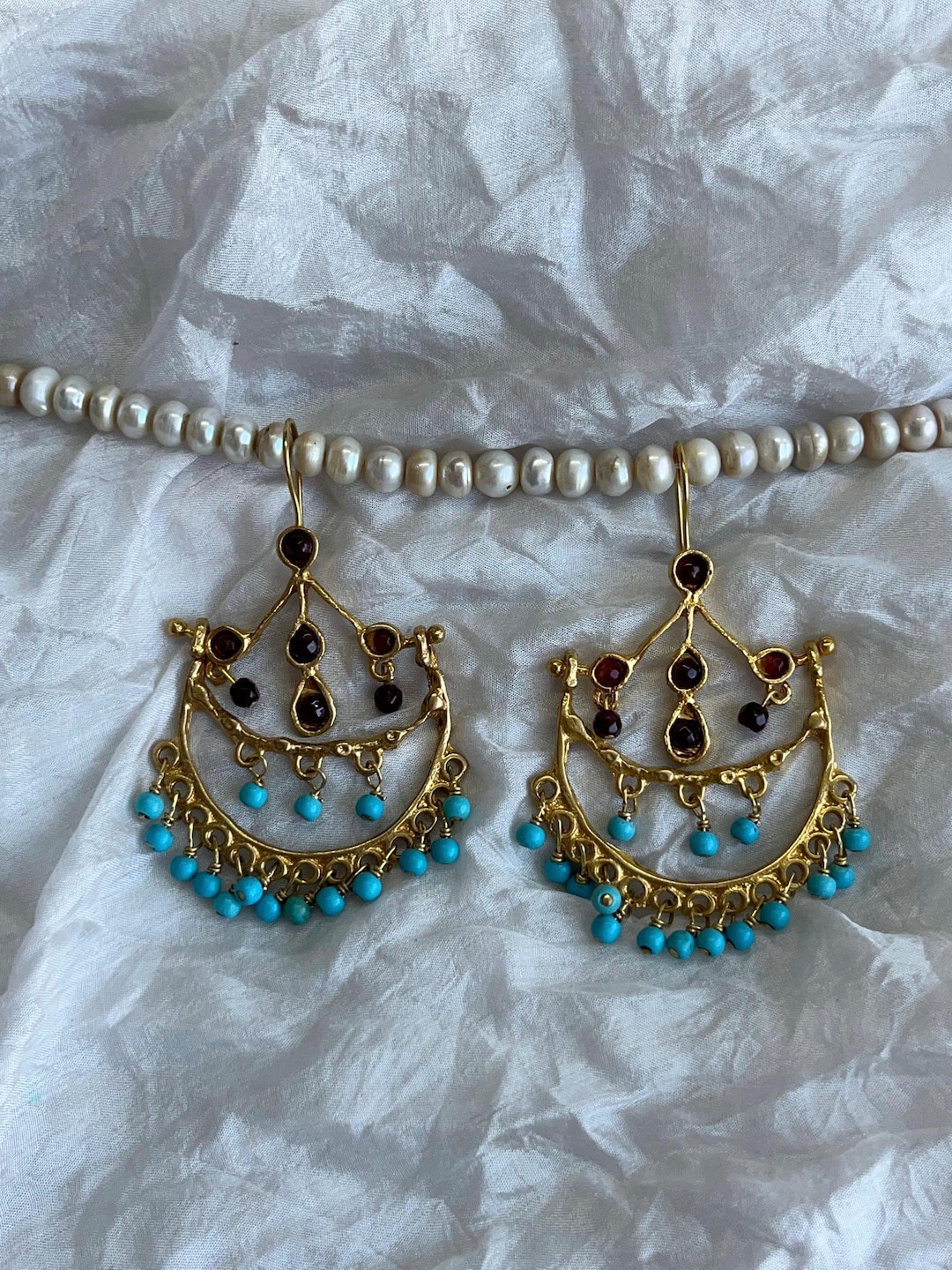 Handmade Turkish Gemstone Earrings, 18K Gold Plated, Istanbul Jewelry ...