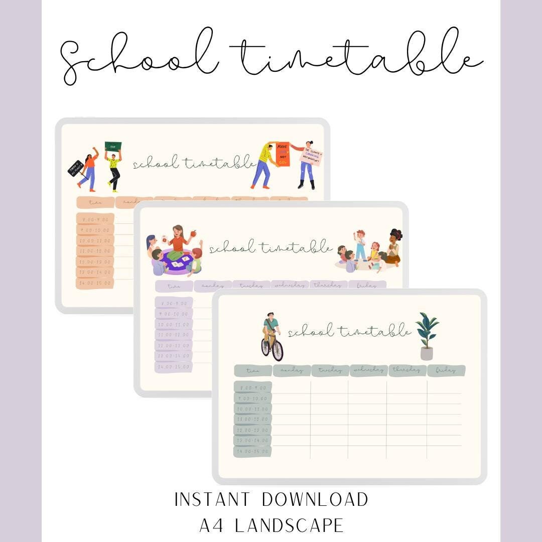 School Timetable, Printable School Timetable, Home School Planner ...
