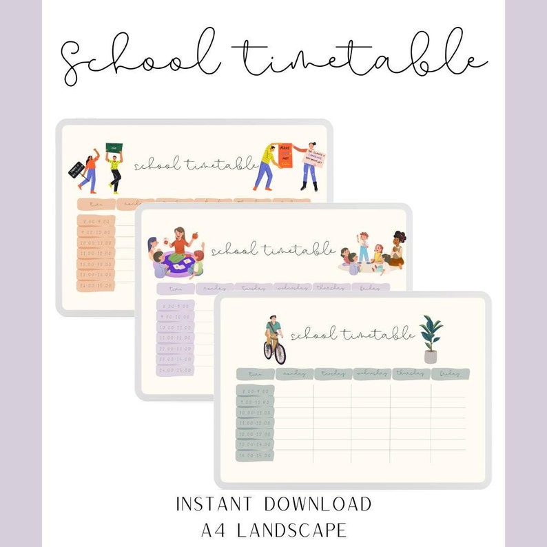 School Timetable, Printable School Timetable, Home School Planner ...