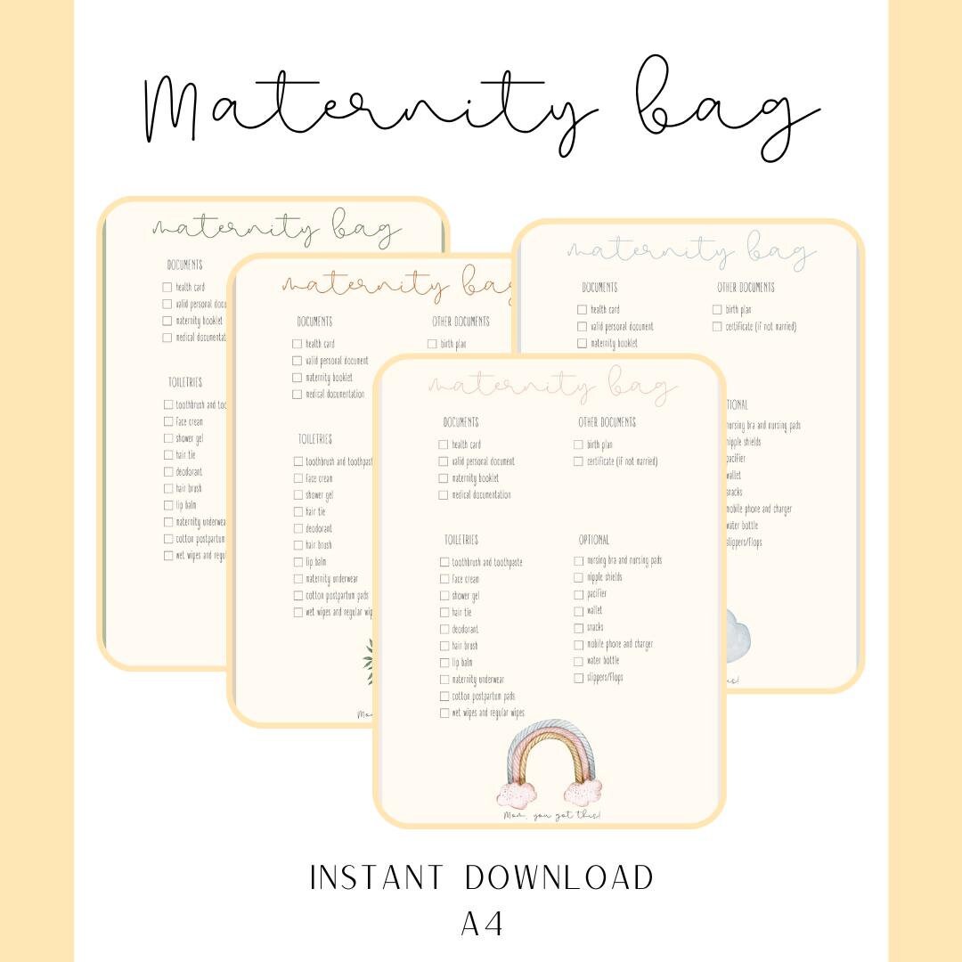Maternity Bag, Printable Maternity Bag, Hospital Bag Checklist, Labor ...