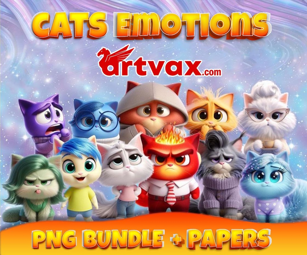 Inside Out 2 PNG Cats, Clipart Bundle Cat Emotes Png Bundle, Cat Joy ...