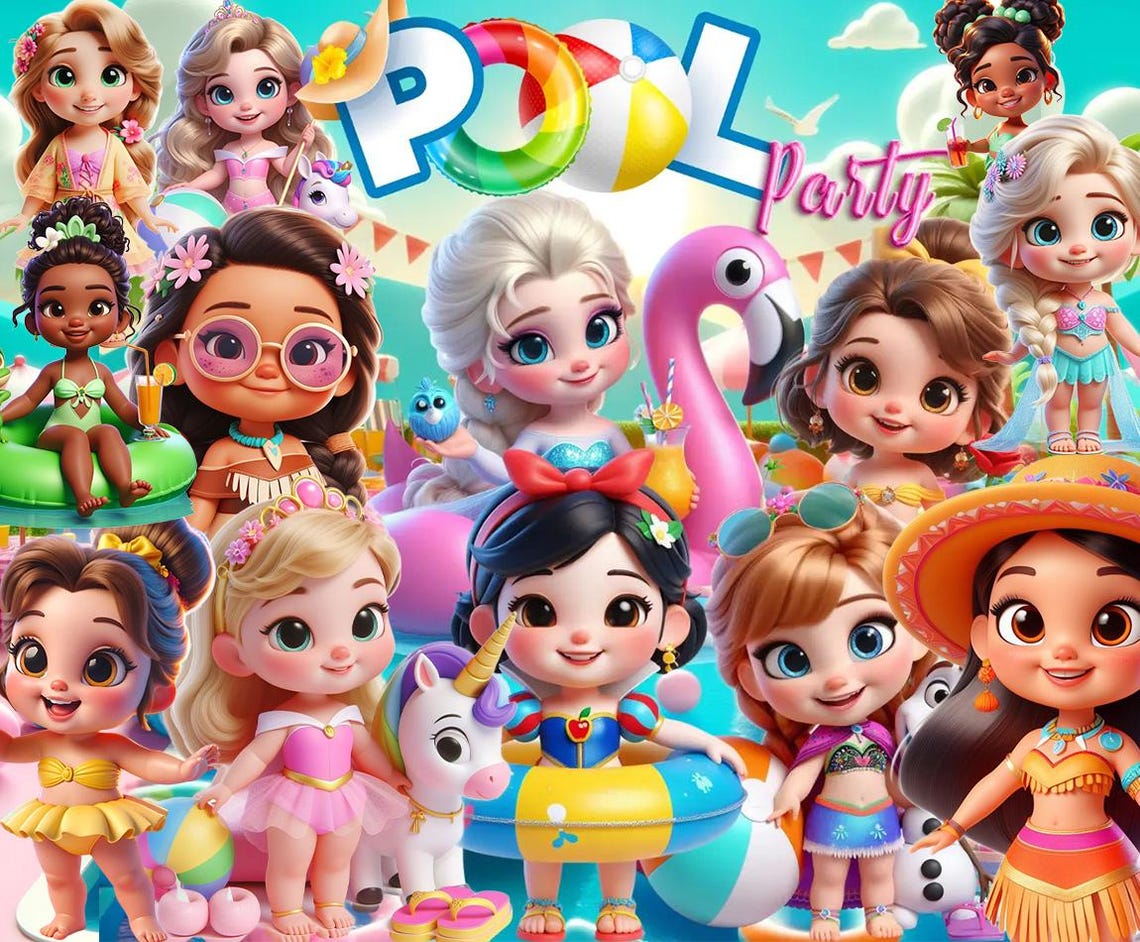 Princess Pool Party PNG Bundle, Princess Pool Decor, Frozen Png, Snow ...