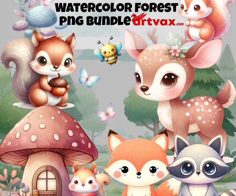 Forest Animals Clipart Bundle, Watercolor Woodland Animals, Baby ...