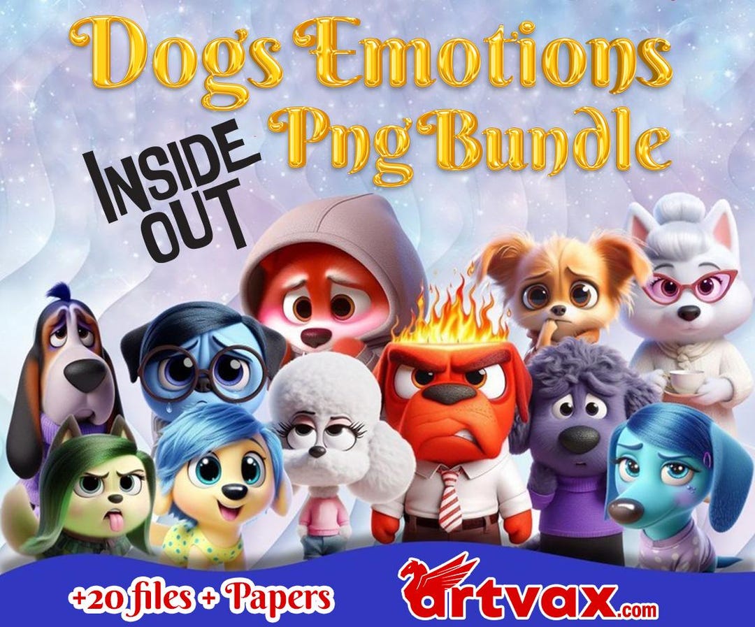 Inside Out Dogs Clipart, Bundle Dog Emotions PNG, Joy Sadness Disgust ...