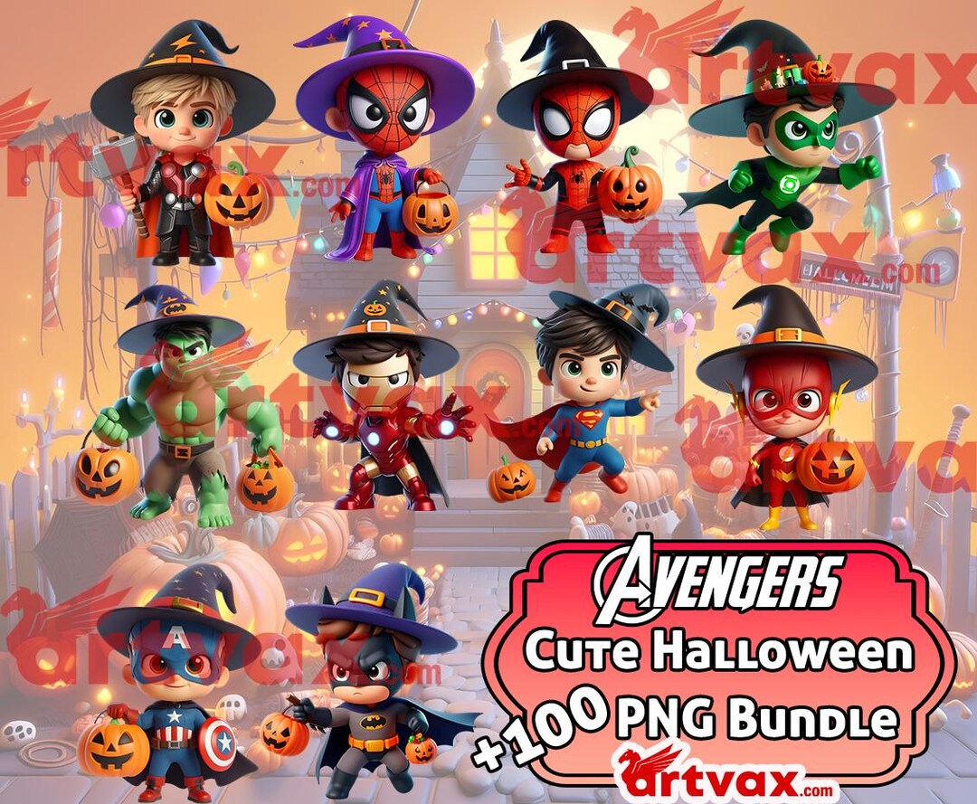Cute Halloween Avengers Png Bundle, Superhero Kids PNG, Cute Halloween ...