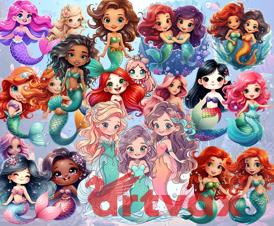 Mermaids PNG Bundle, Little Mermaid Clipart Png, Digital Clipart for ...