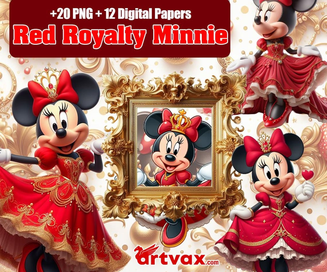 Red Minnie Royal Princess Clipart Bundle, Minnie Royalty Png, Mouse ...