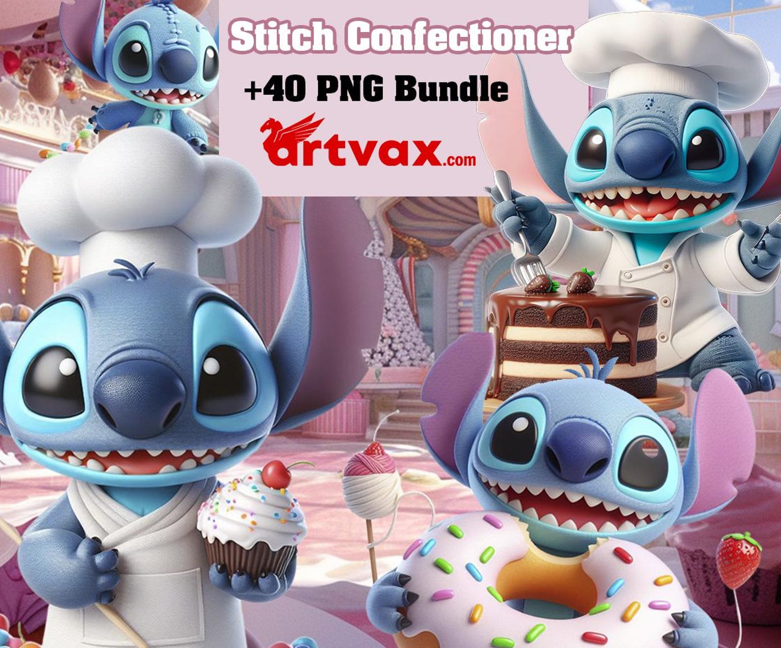 Confectioner Stitch PNG Bundle, Cartoon Bakeries Stitch Clipart Bundle ...