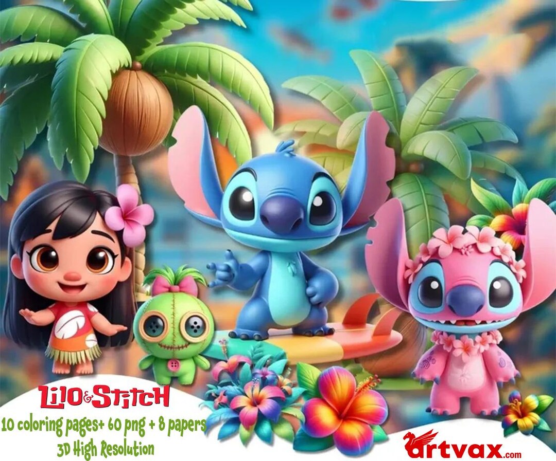 Stitch PNG, Lilo and Stitch PNG, Set of Stitch Cute 3D Nursery Children ...