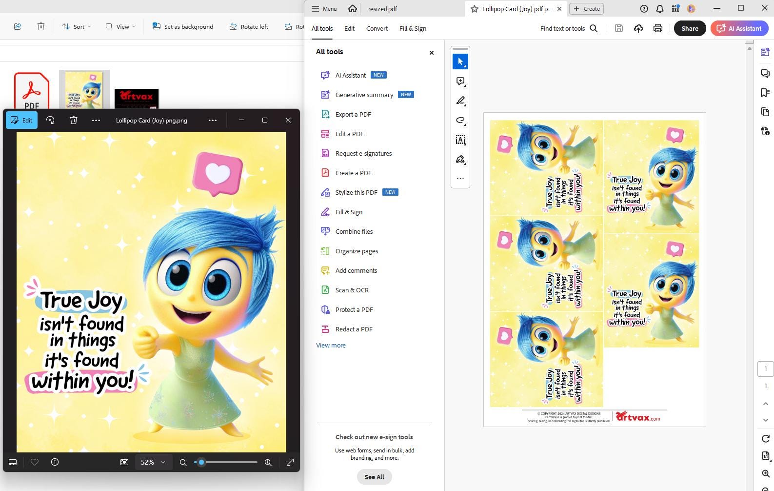 Joy Inside Out 2 Lollipop Card Template, Kids Gift Card, Printable ...