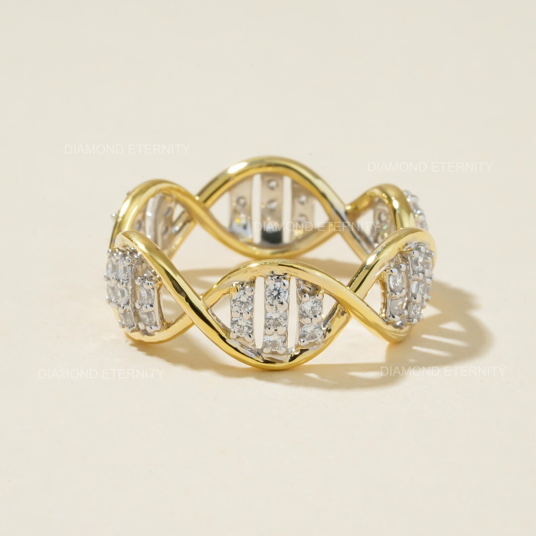 DNA Full Eternity Moissanite Band Gold Infinity DNA Ring Double Helix ...