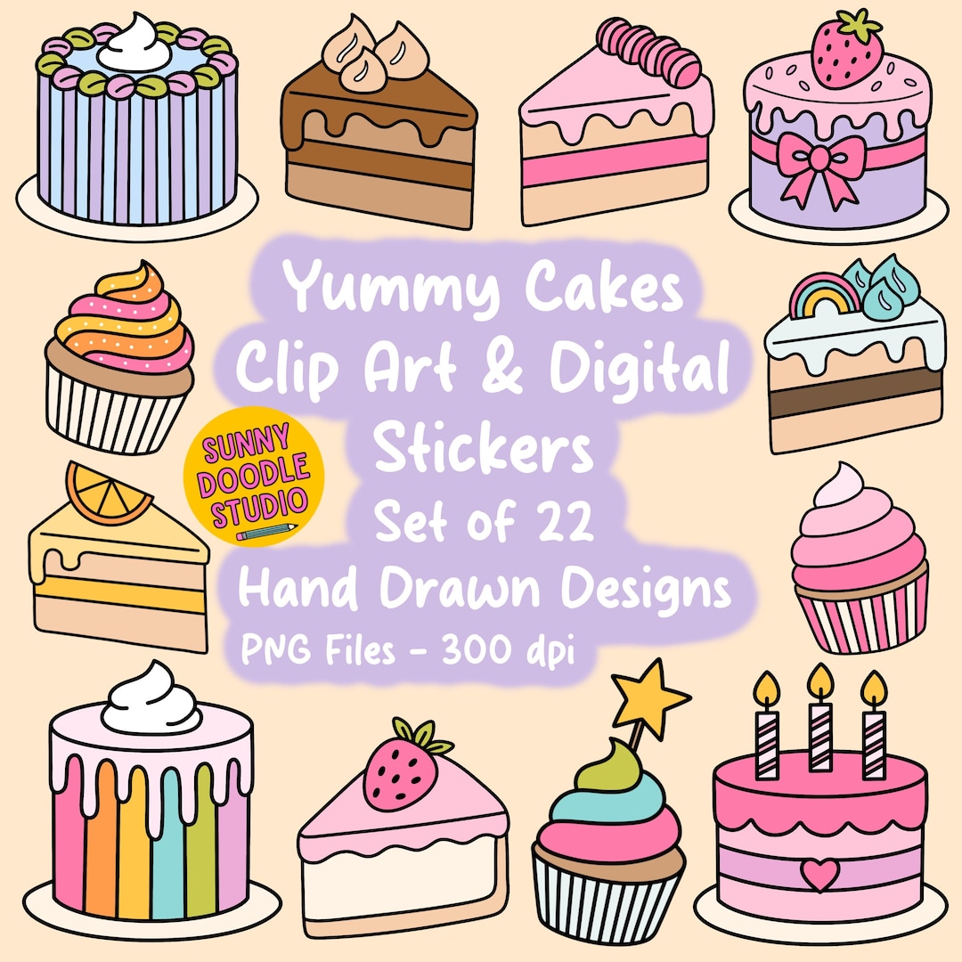Yummy Cake Digital Planner Stickers, PNG Cake Clip Art, Cute Stickers ...