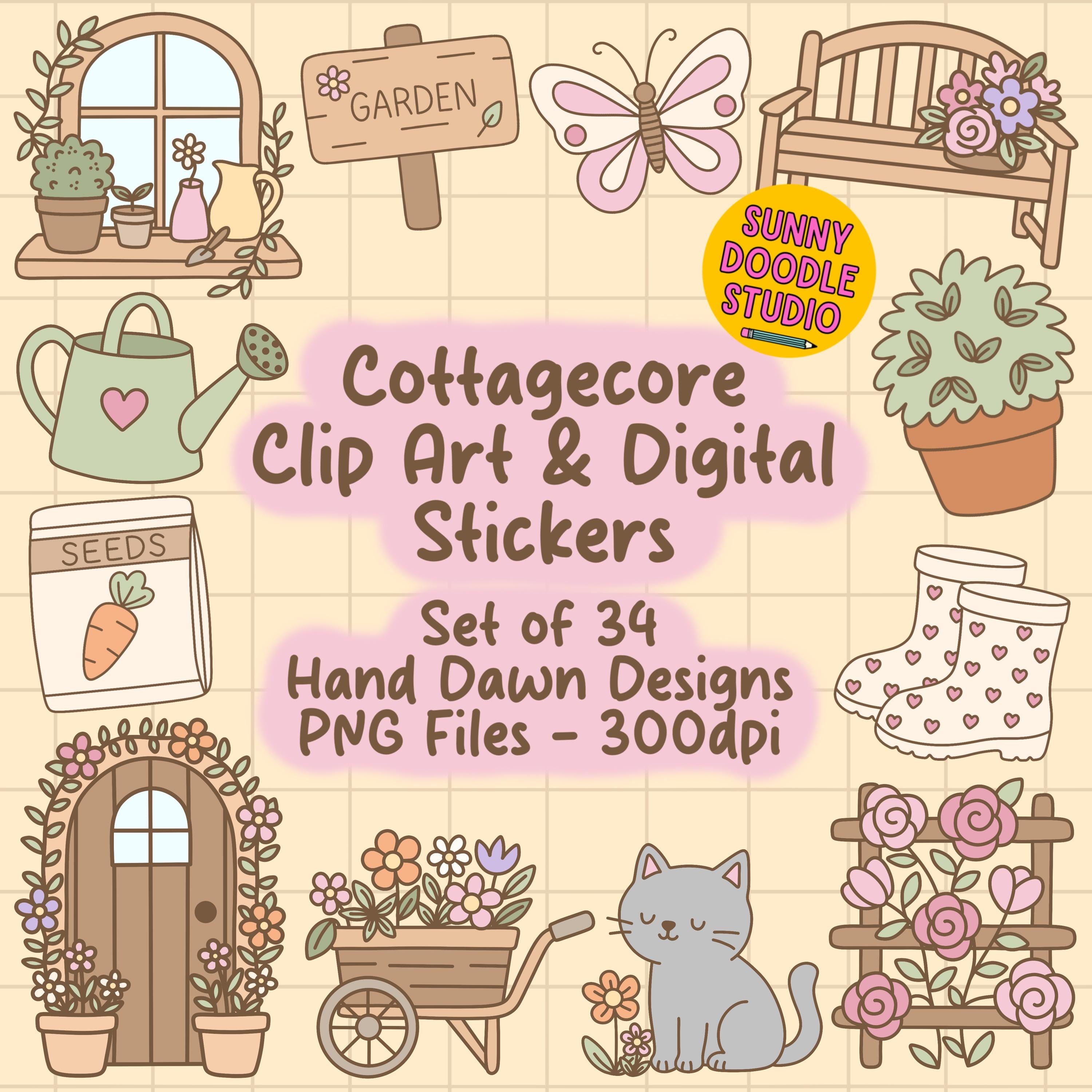 Cottagecore Digital Planner Stickers and PNG Clip Art, Printable ...