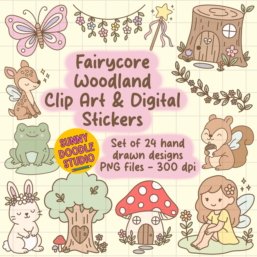 Fairycore Digital Planner Stickers, PNG Clip Art, Woodland Animal ...
