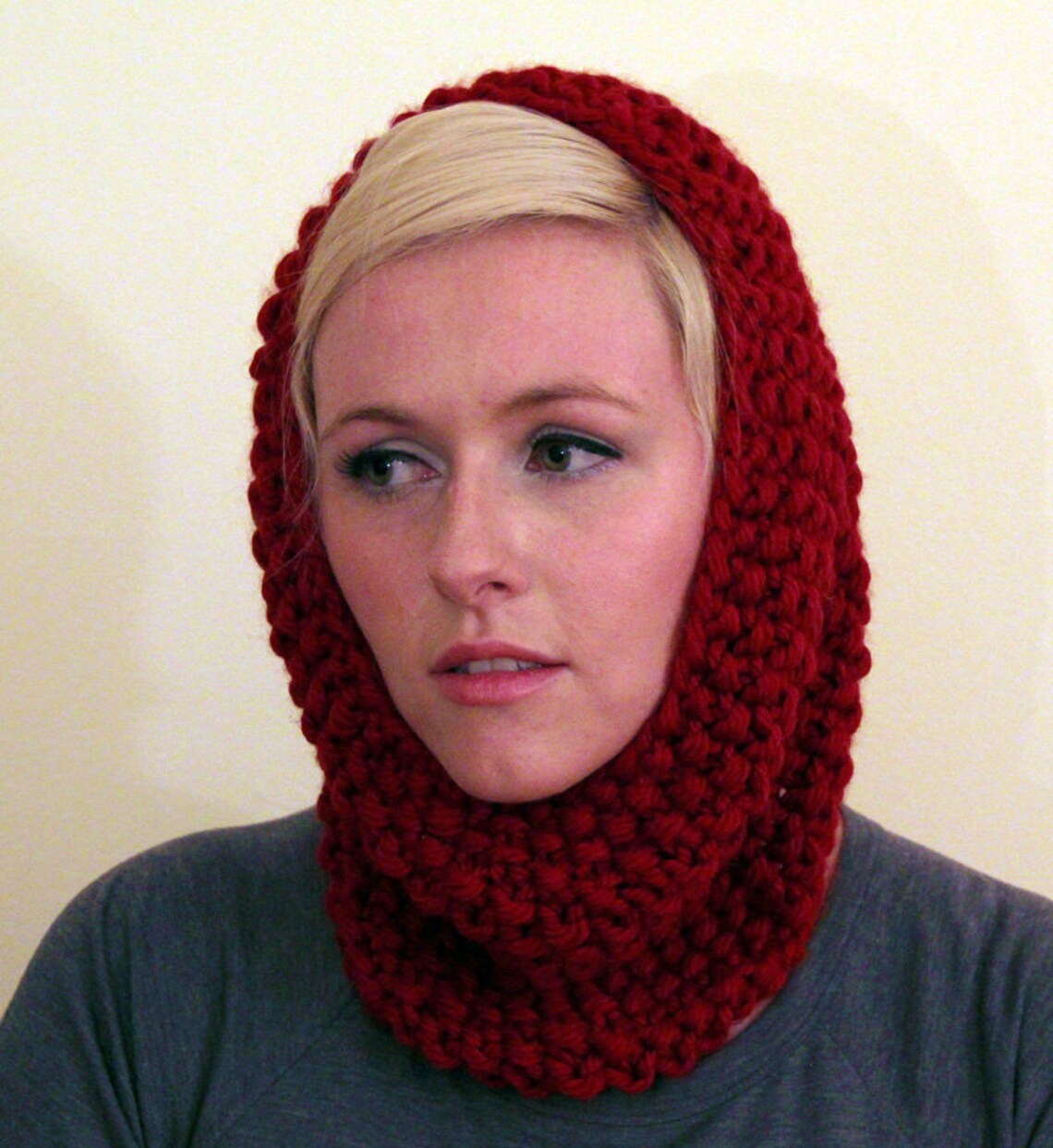 Hand Knit Infinity Cowl Scarf Deep Red - Etsy