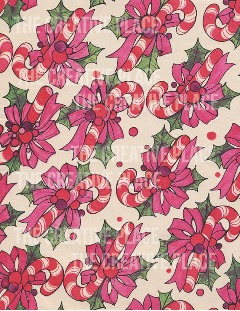 Printable Vintage Candy Cane Wrapping Paper Digital Download - Etsy