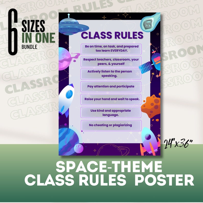 Classroom Rules Poster, Middle School Classroom Rules, Space Theme ...