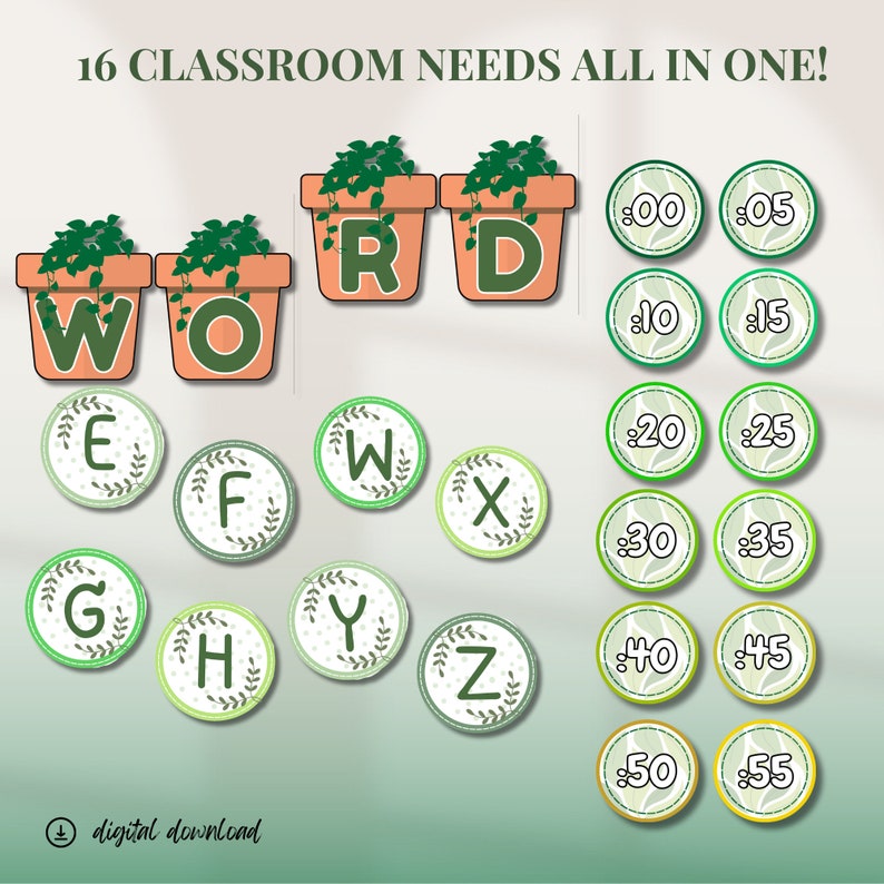 Plant Classroom Decor Bundlegreen Classroom Decorteacher Classroom ...